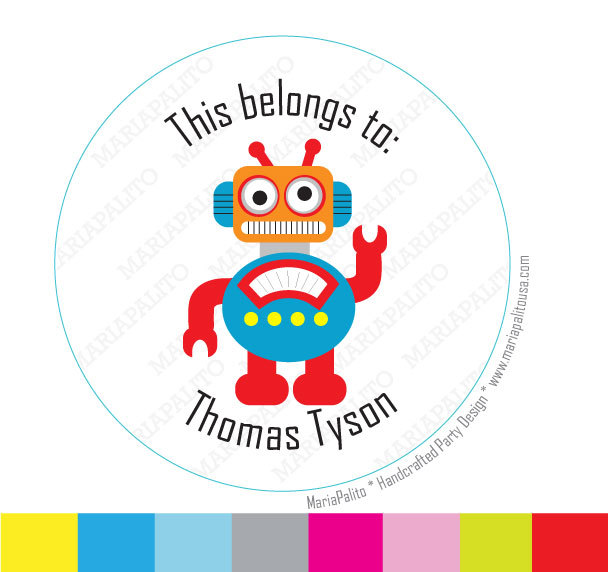 Robot Stickers, This Belong To: Personalized Printed Round Stickers ...