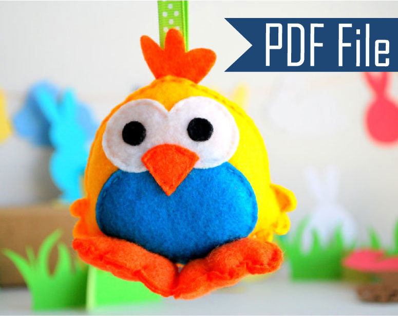 Baby Chick, Big Eyes Chick Plush Ornament Pdf Sewing Pattern A569 on Luulla